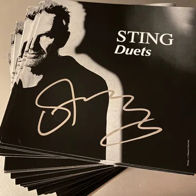 Autographed Sting "Duets" album art card with pre-order while supplies ...